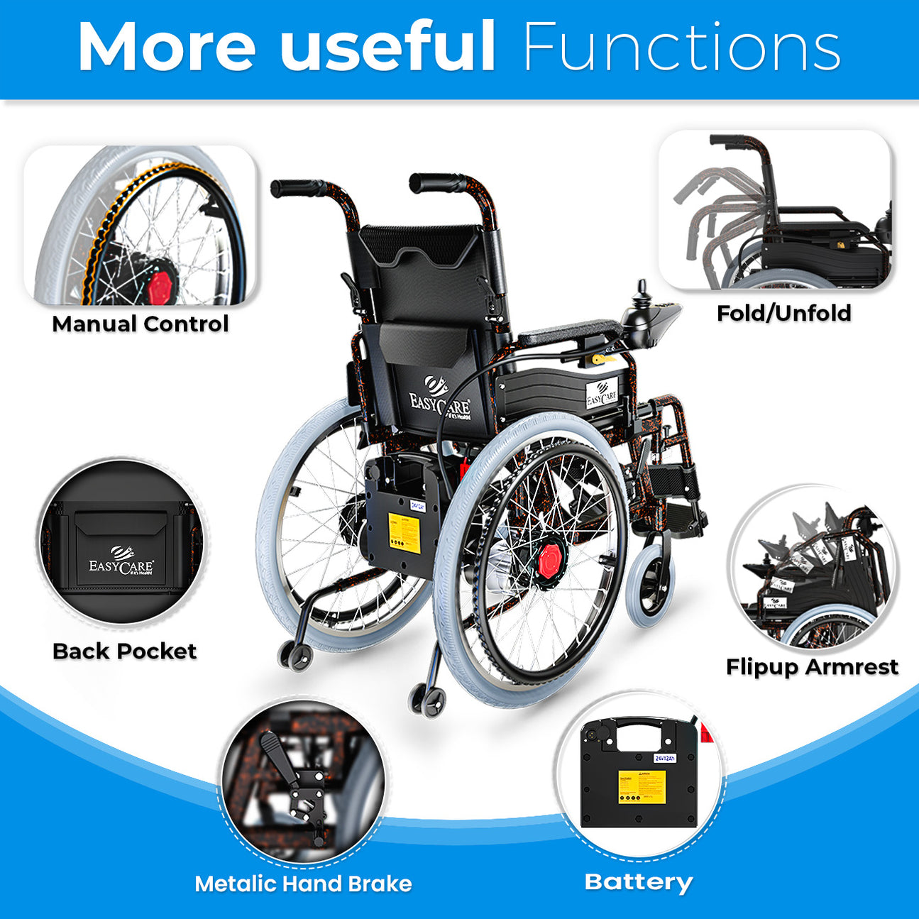 Electric Aluminium Wheelchair with 22" Rear Wheels & Foldable Backrest ...